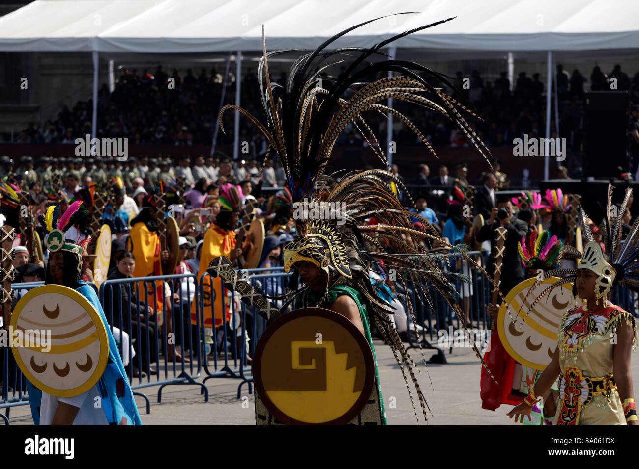 Actors acting out a theme from the history of Aztec warriors during the ...