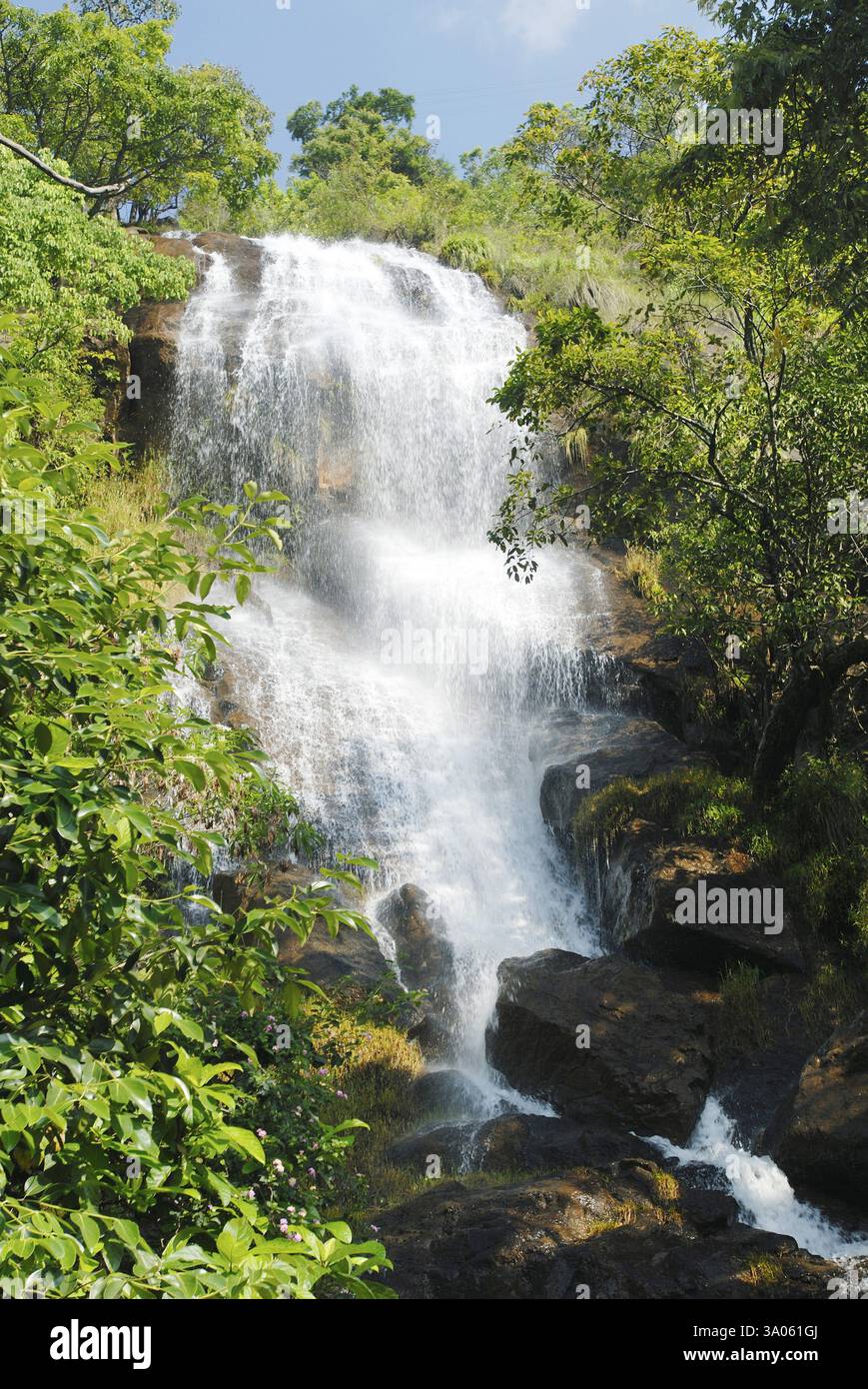 A waterfall during monsoon near Coonoor, Nilgiris, Tamil Nadu, India ...