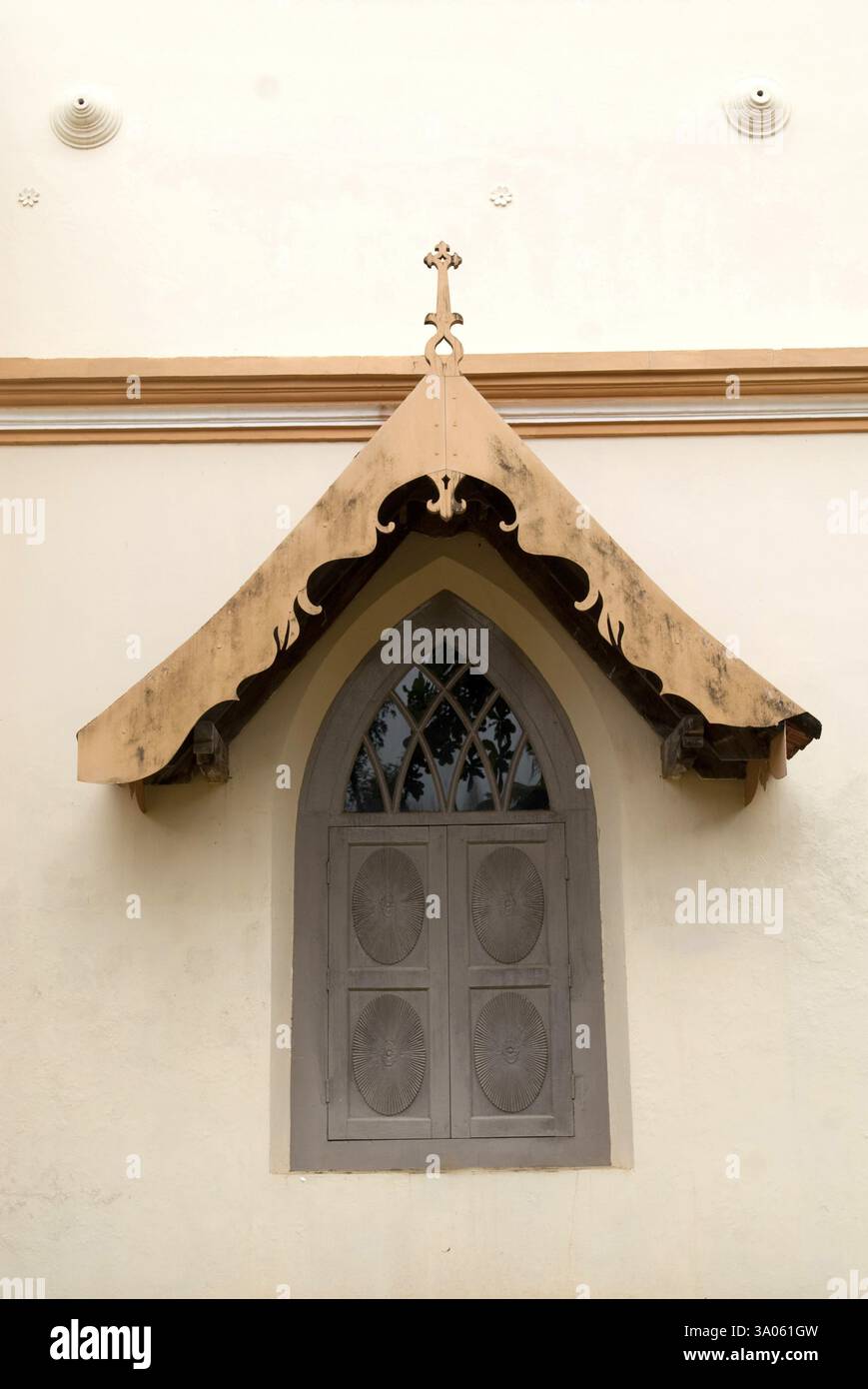 Window in St. Mary's Orthodox Syrian church at Cherai, Kerala, India ...