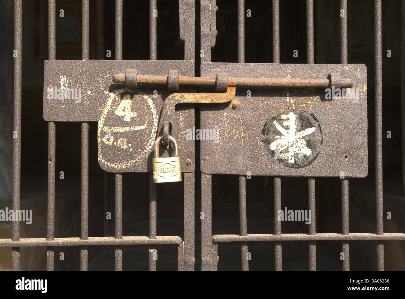 Old iron door with lock at Vidur near Tindivanam, Tamil Nadu, India ...