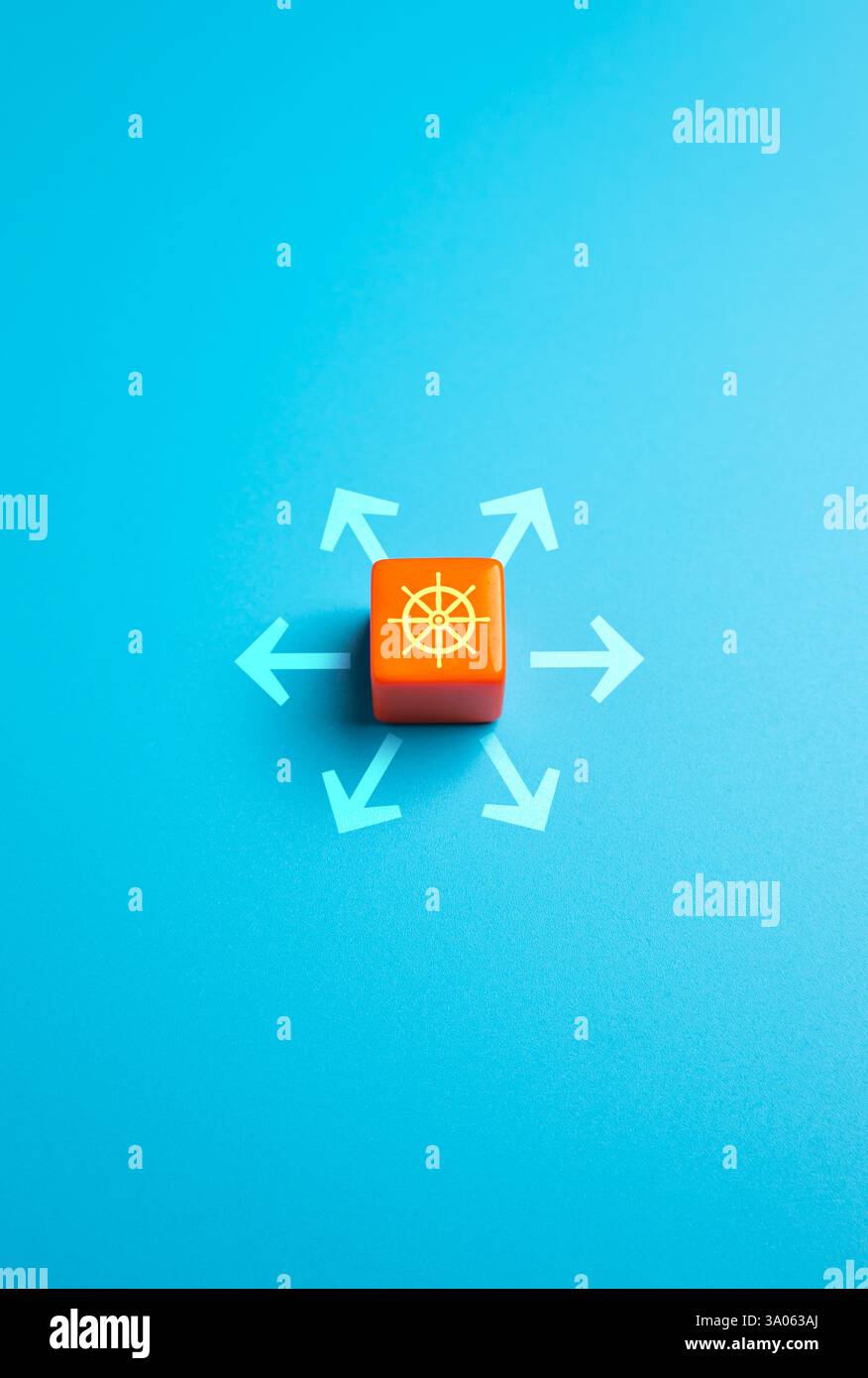 Block with a ship's wheel and arrows indicating movement in any ...