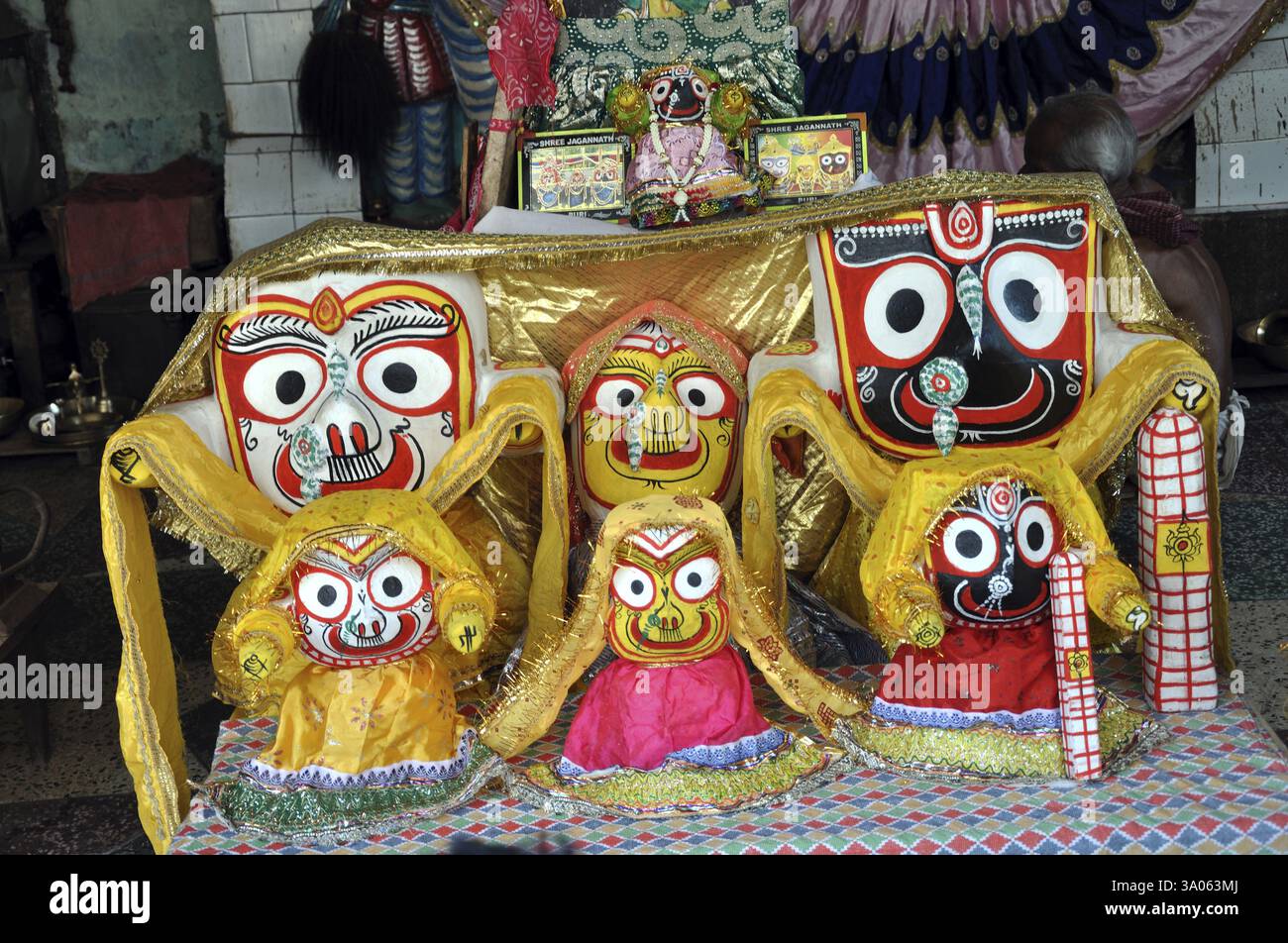 Statues of lord Jaganath, Balarama, and Subhadra at Puri, Orissa, India ...