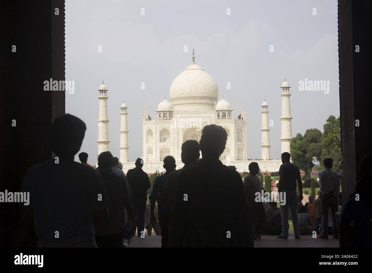 People on the entrance of Taj Mahal seven wonder of the world, Agra ...