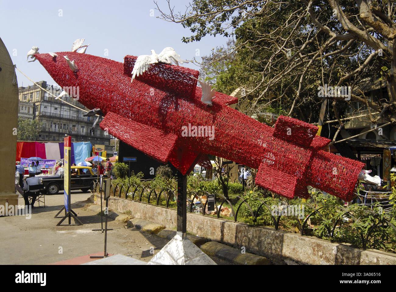 Red color rocket with white birds, theme Unprotected peace at Kala ...