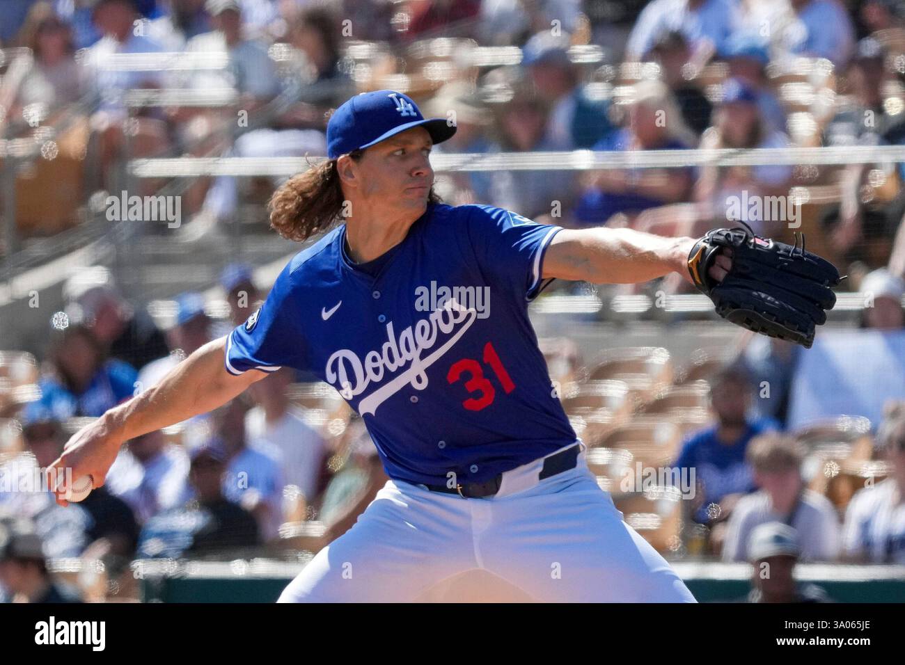 Los Angeles Dodgers pitcher Tyler Glasnow throws during the first ...