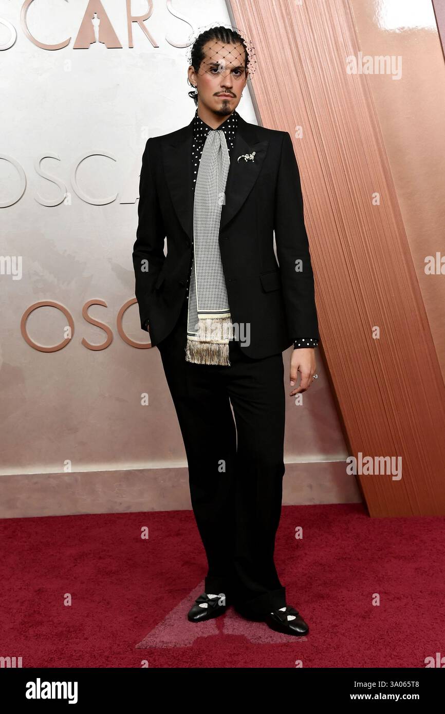 Omar Apollo arrives at the Oscars on Sunday, March 2, 2025, at the ...