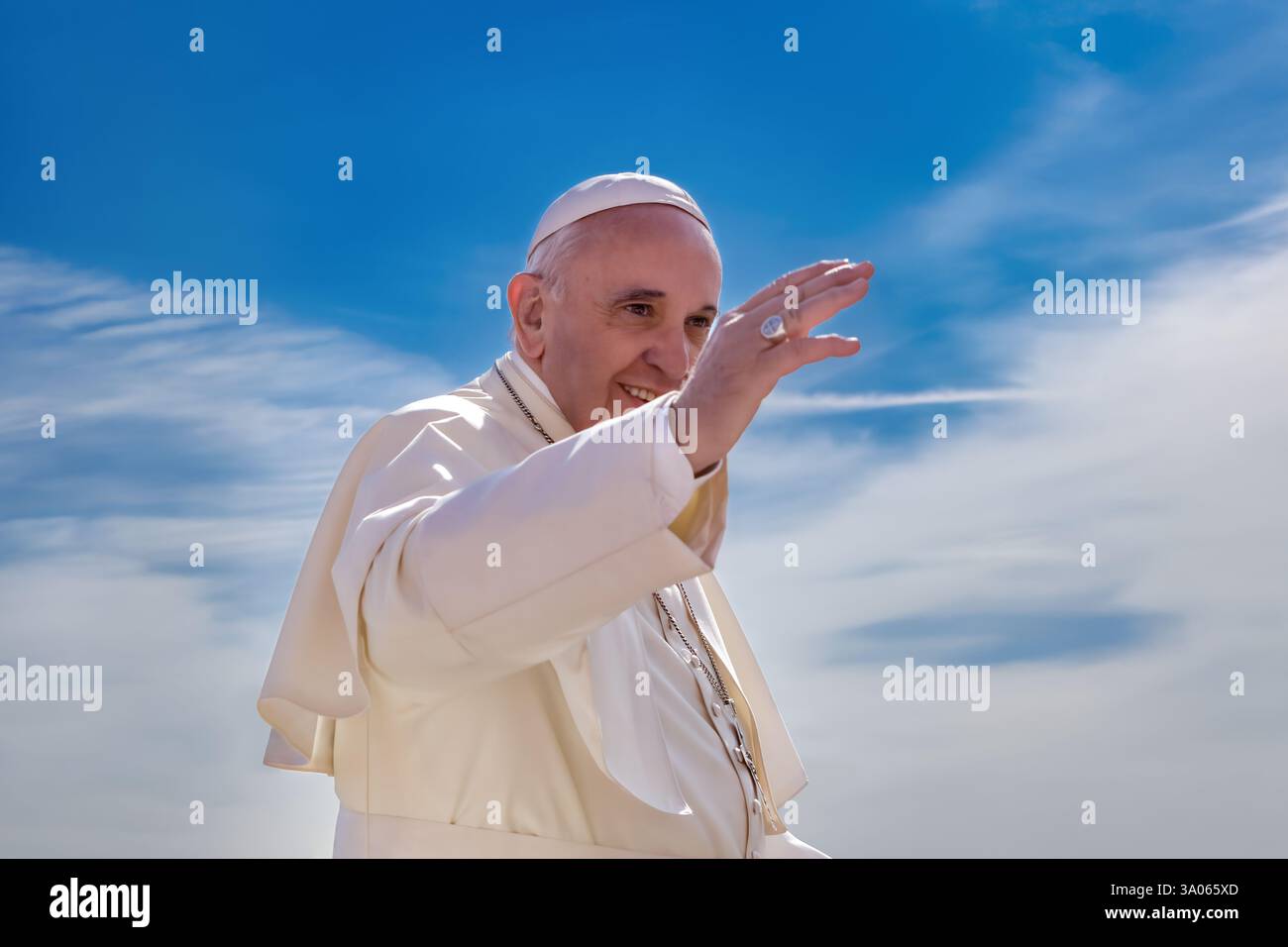 Rome, Italy - April 30, 2016: Iconic image of Pope Francis greeting the ...