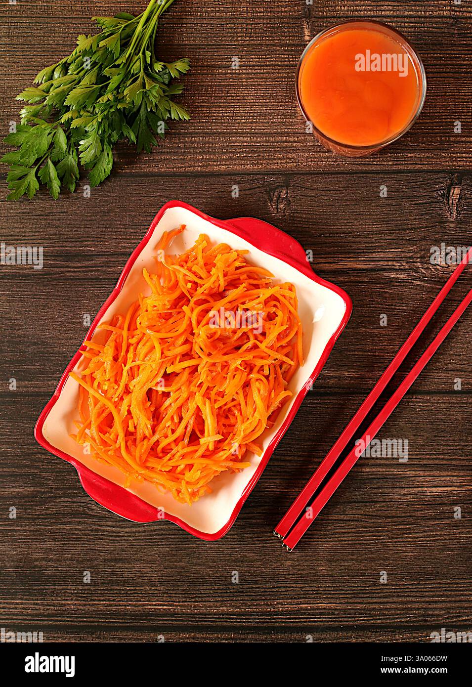 Korean kimchi side dish for barbecue dinner, carrot with sauce and hot ...