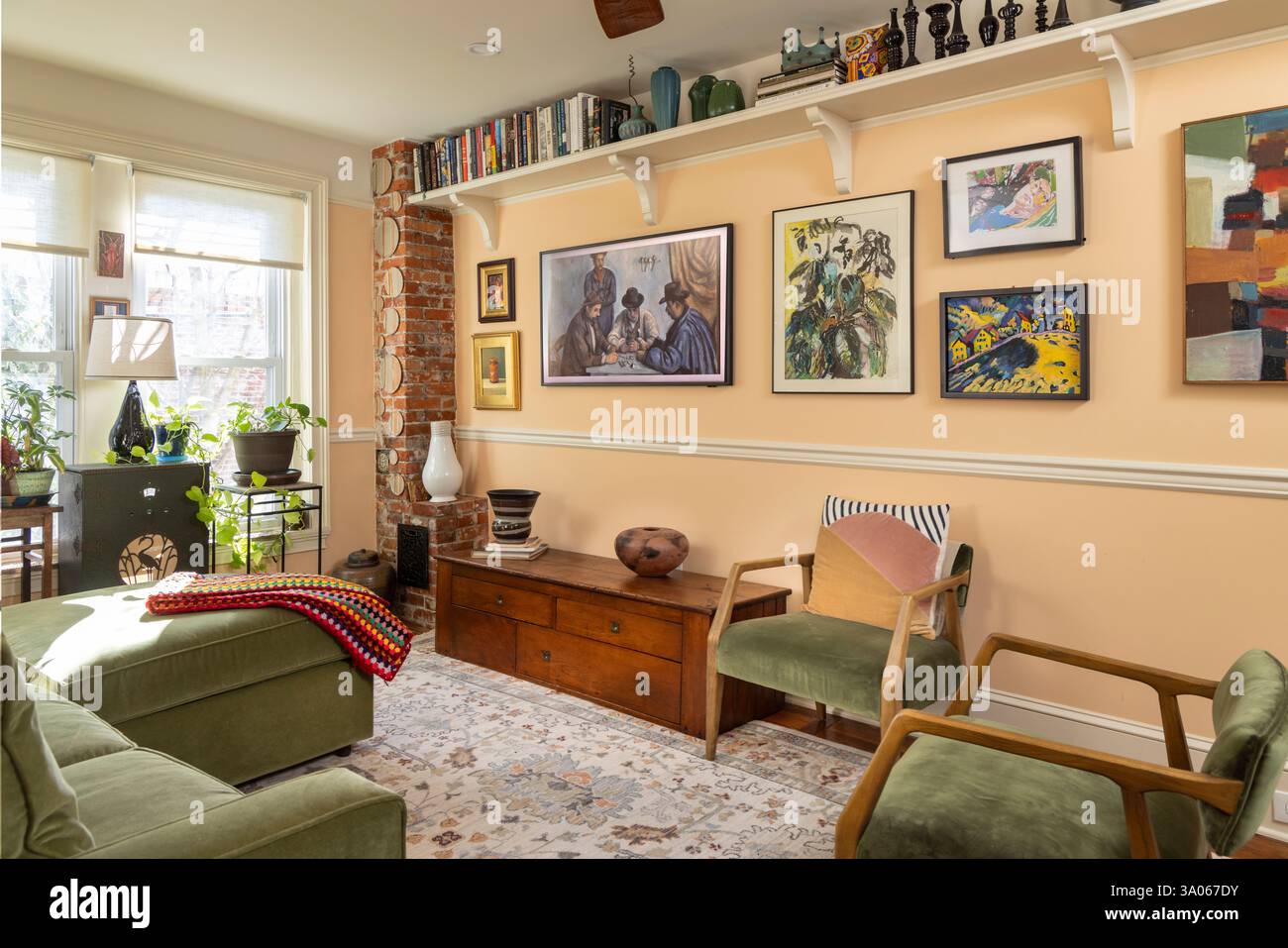 Gallery wall with television (that Displays art - Cezanne card players ...