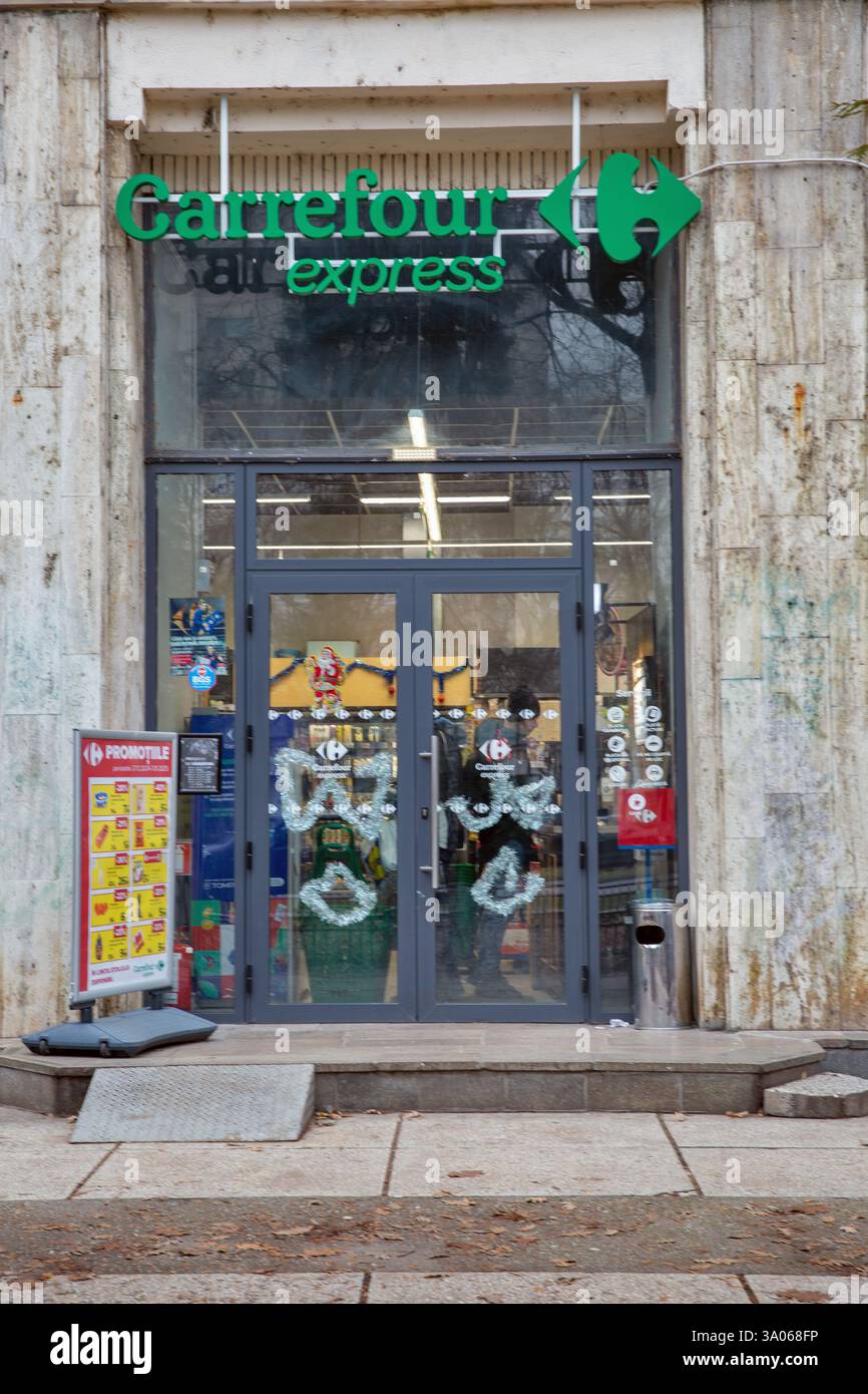 Bucharest, Romania - December, 2024: Carrefour express store entrance ...