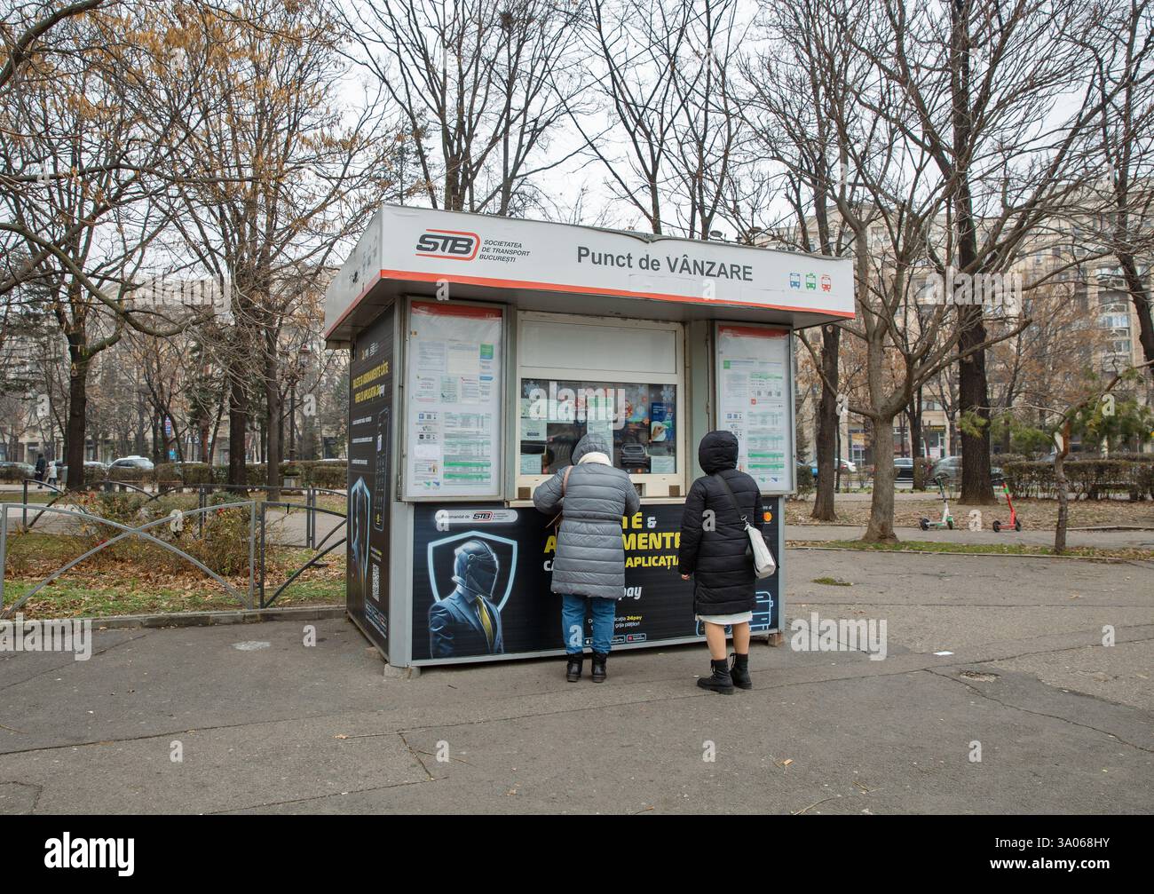 Bucharest, Romania - December 31, 2024: People visit STB point of sale ...
