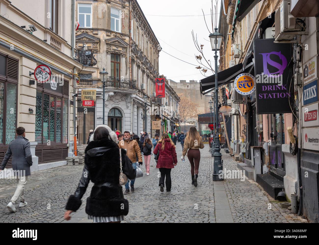 Bucharest, Romania - December 31, 2024: Street of the Old Town located ...
