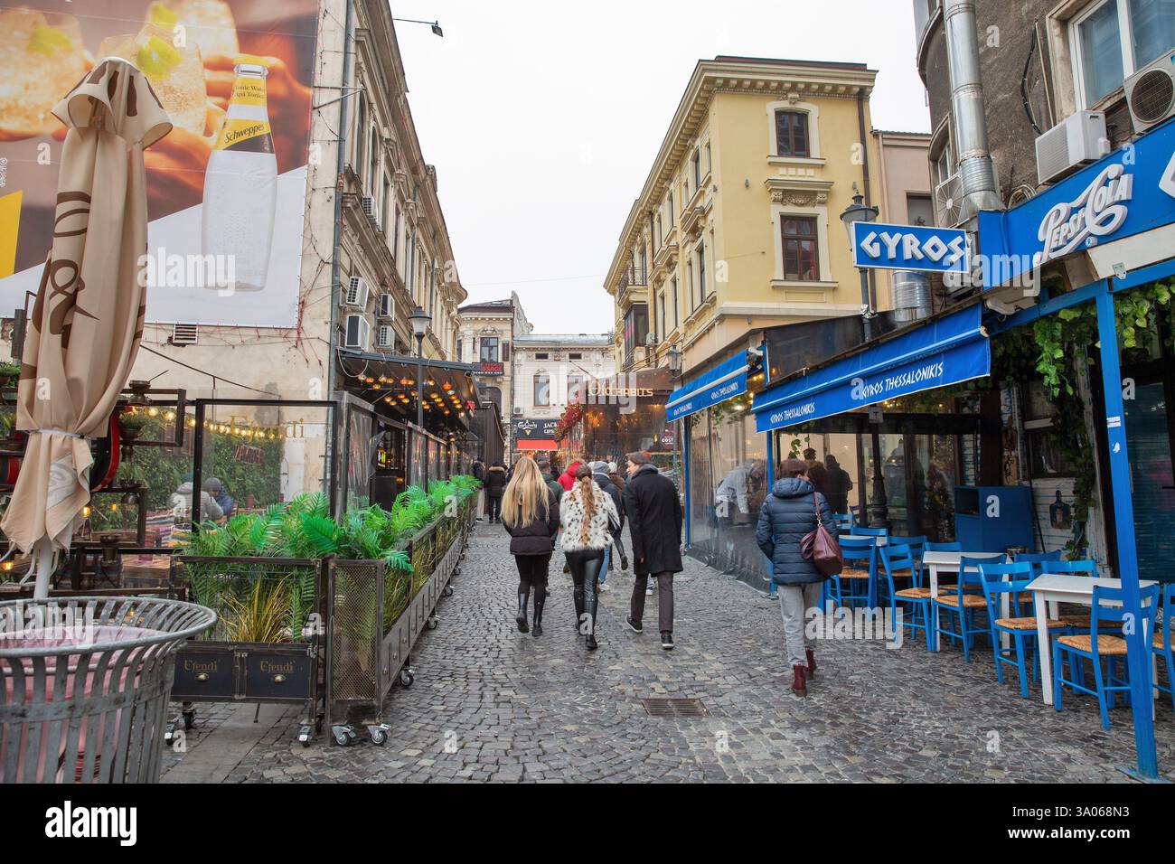 Bucharest, Romania - December 31, 2024: Street of the Old Town located ...
