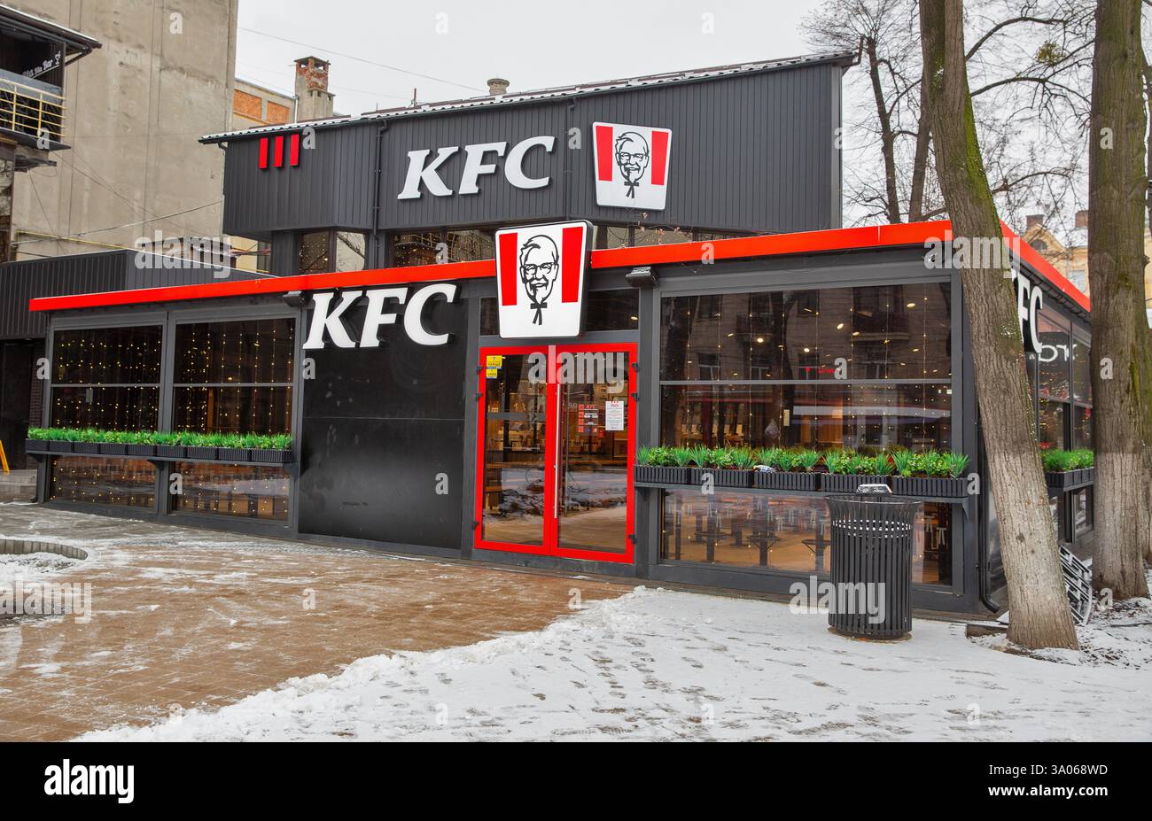 Chernivtsi, Ukraine - December 24, 2024: View of the KFC ( Kentucky Fried Chicken ) restaurant ...