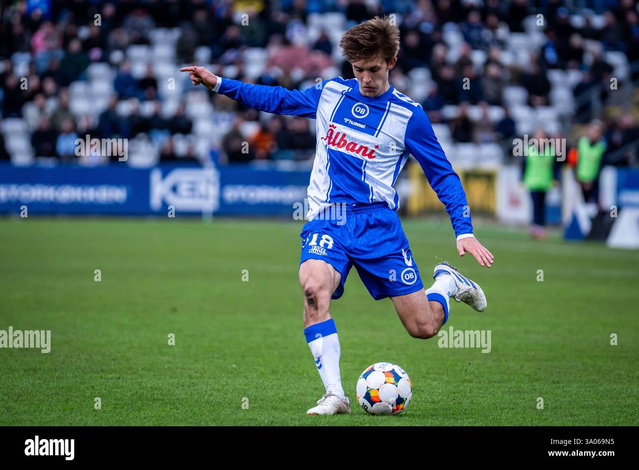 Odense, Denmark. 02nd Mar, 2025. Max Ejdum (18) of Odense BK seen ...