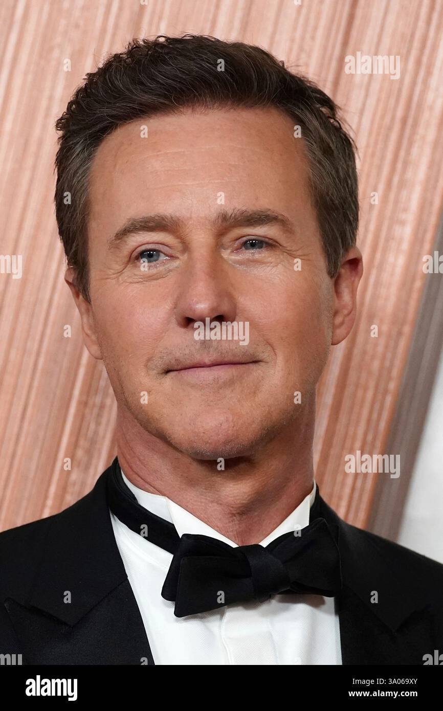 Edward Norton arrives at the Oscars on Sunday, March 2, 2025, at the ...