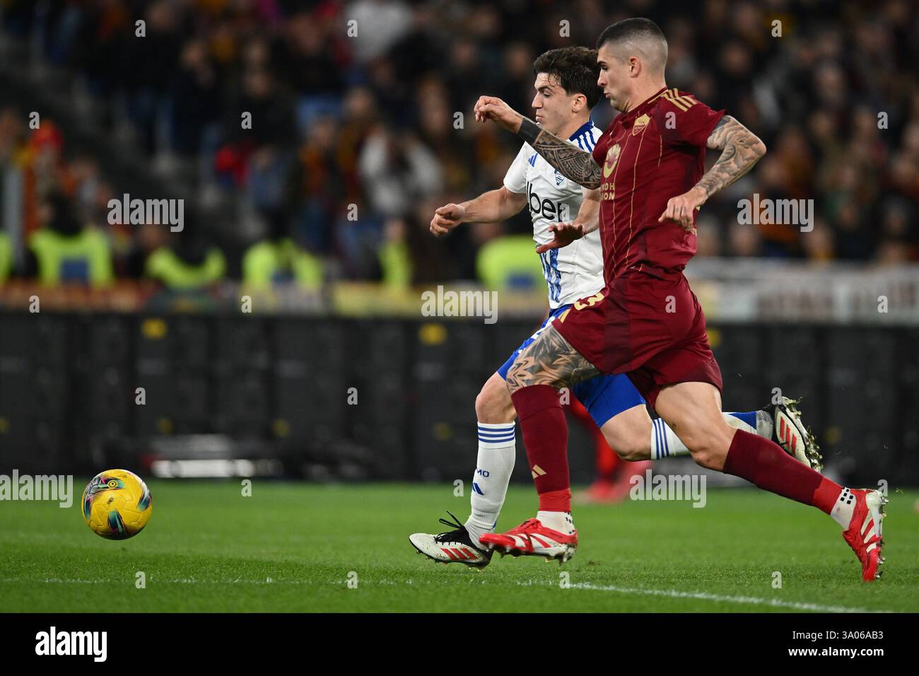 Rome, Italy. 02nd Mar, 2025. Maximo Perrone of Como 1907 and Gianluca ...