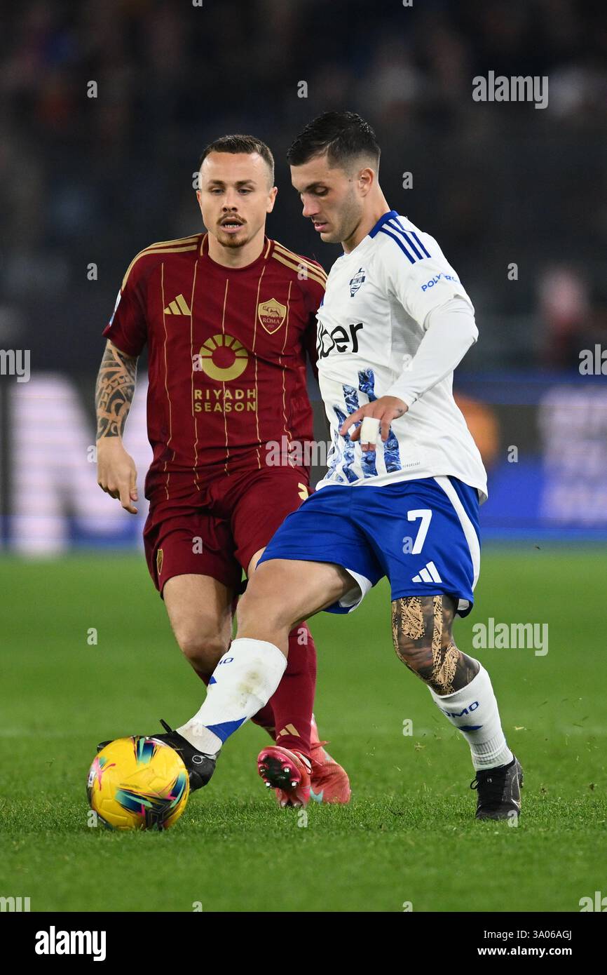 Rome, Italy. 02nd Mar, 2025. Angelino of A.S. Roma and Gabriel ...