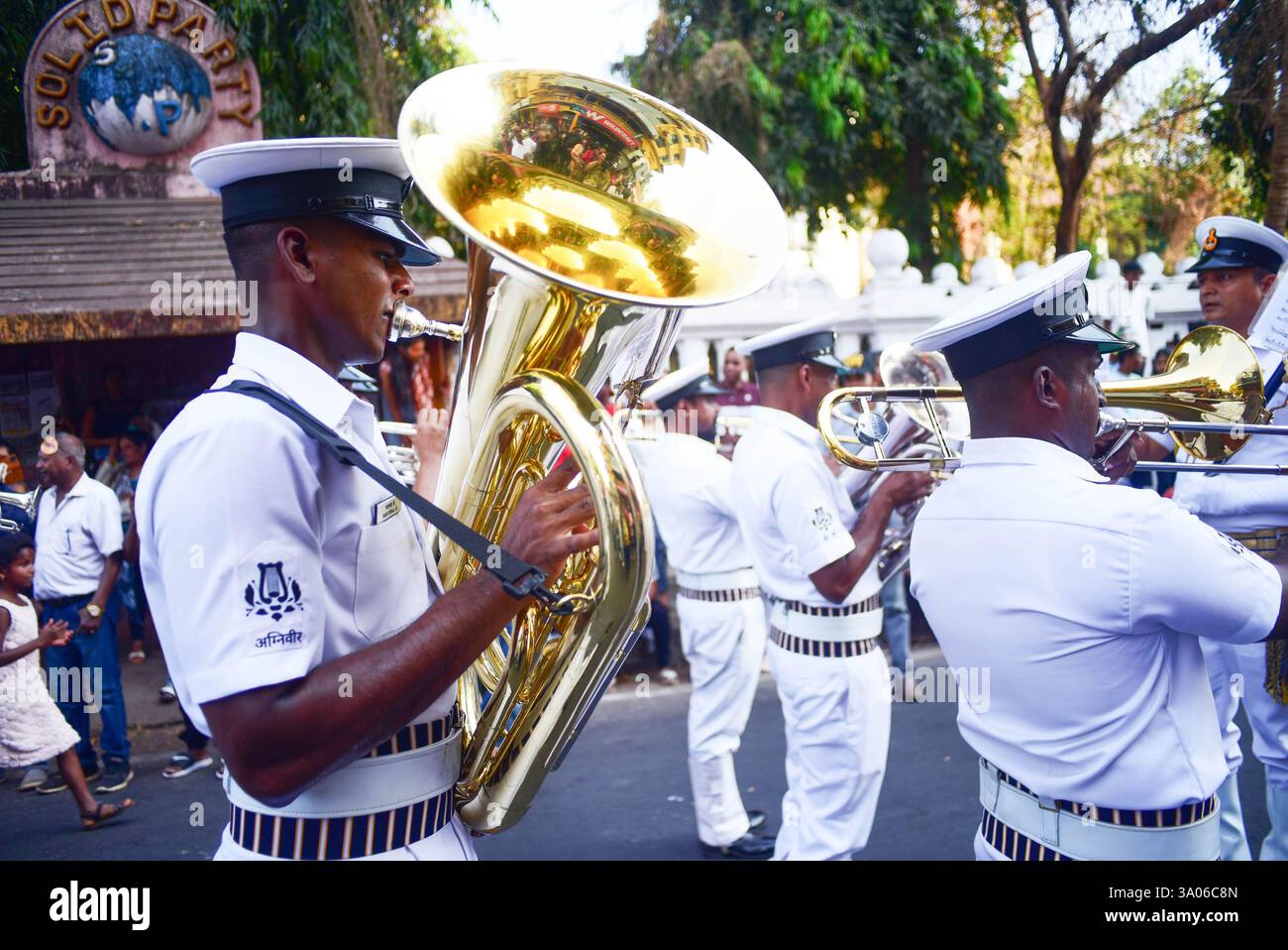Navy cadets music band performs during the Carnival at Margaon as they ...