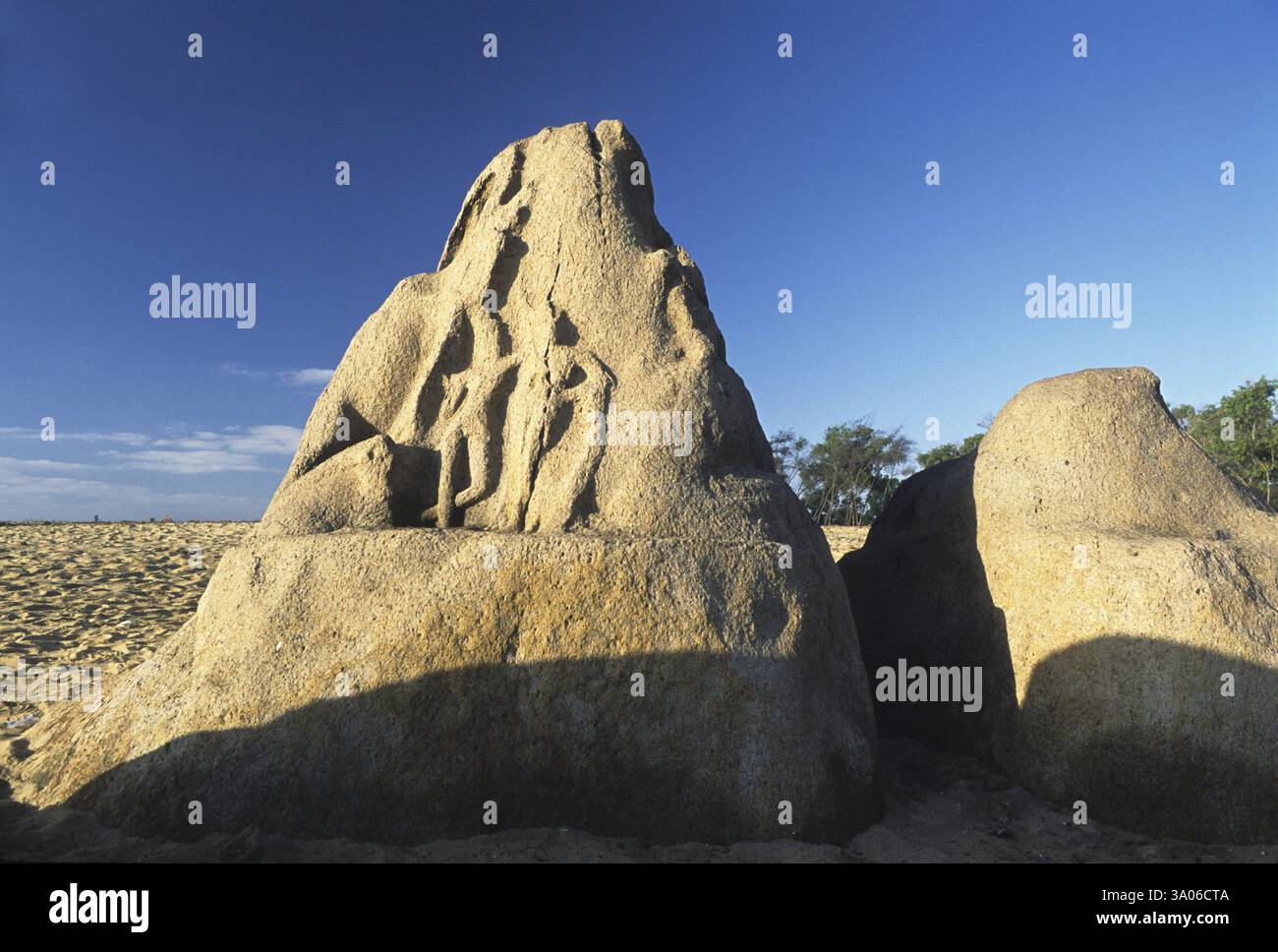 Rock carving unearthed by tsunami, Mahabalipuram Mamallapuram, Tamil ...