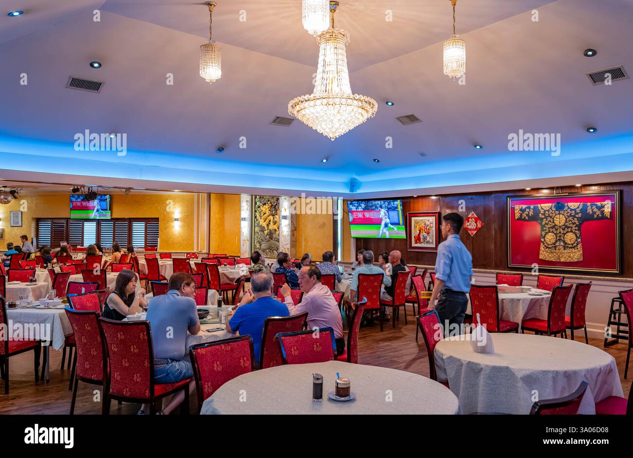 Texas, JUL 7 2024 - Interior view of the Kirin Court dim sum restaurant ...