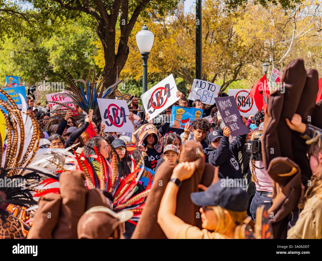 Texas, MAR 9 2024 - SB 4 protesters staged a visual display with 15 ...