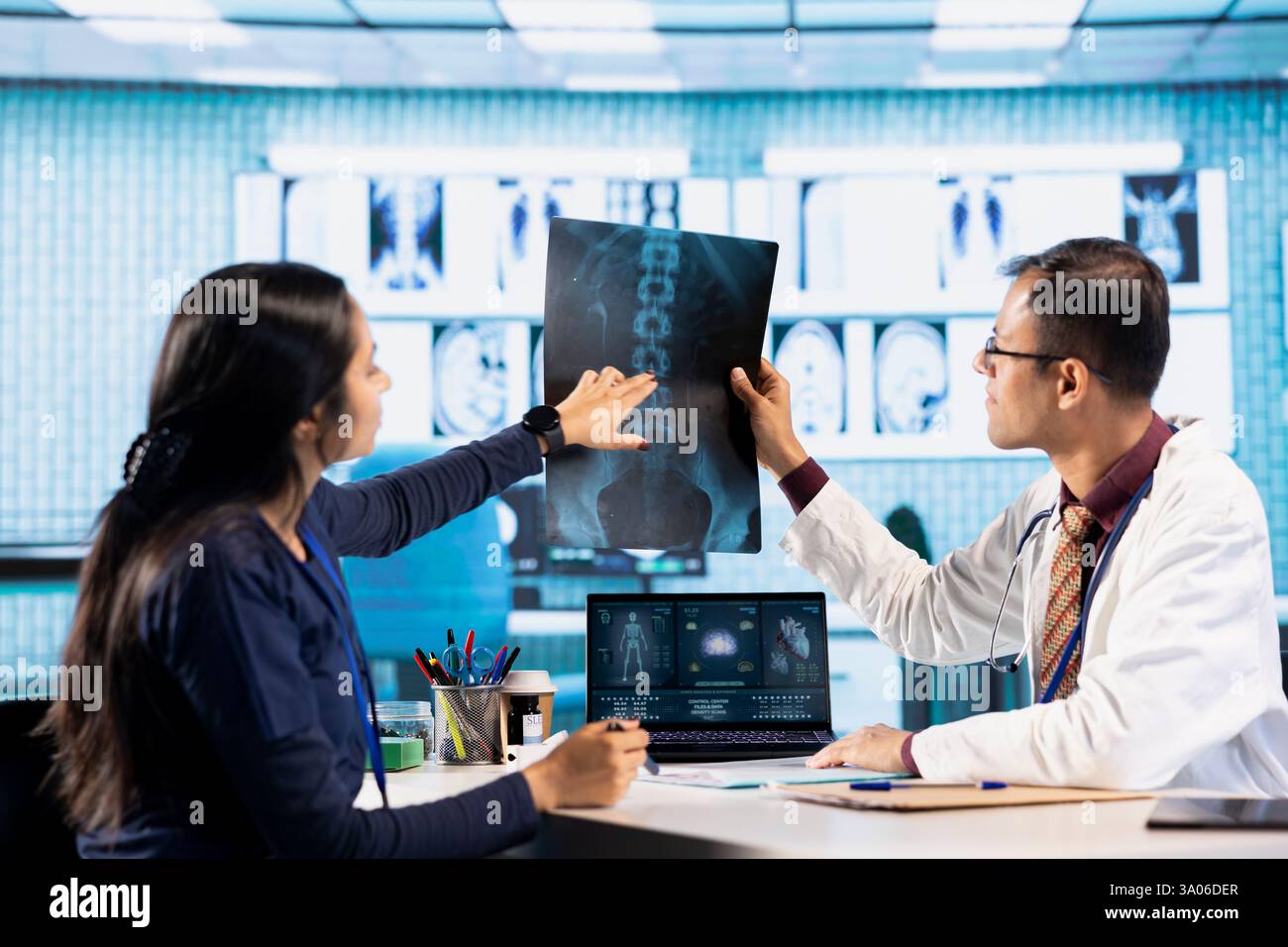 Specialist and patient discussing diagnostic results in a modern ...