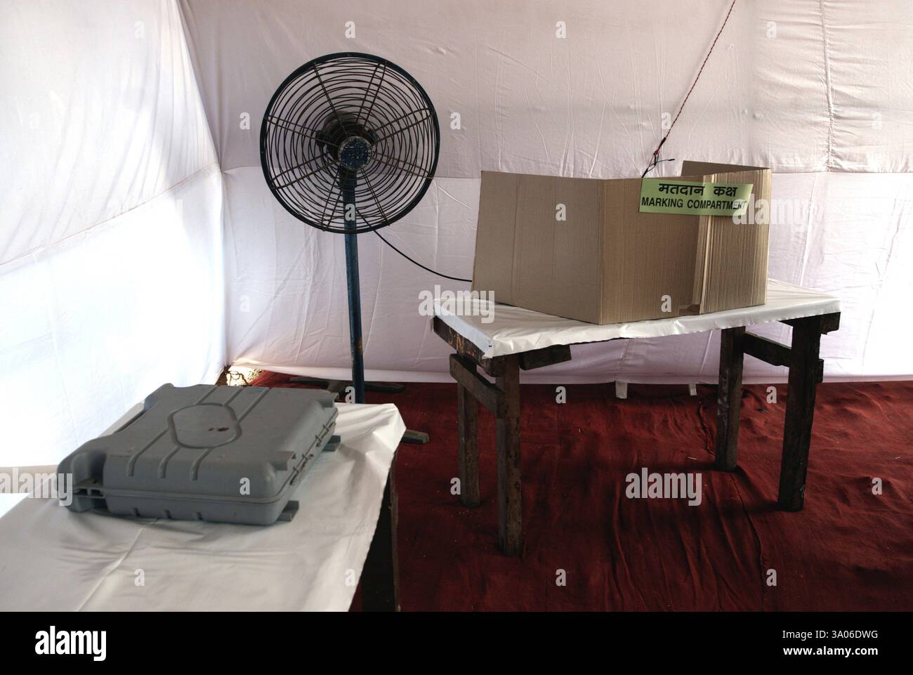 Electronic voting machine bag in poling booth at Bombay Mumbai ...