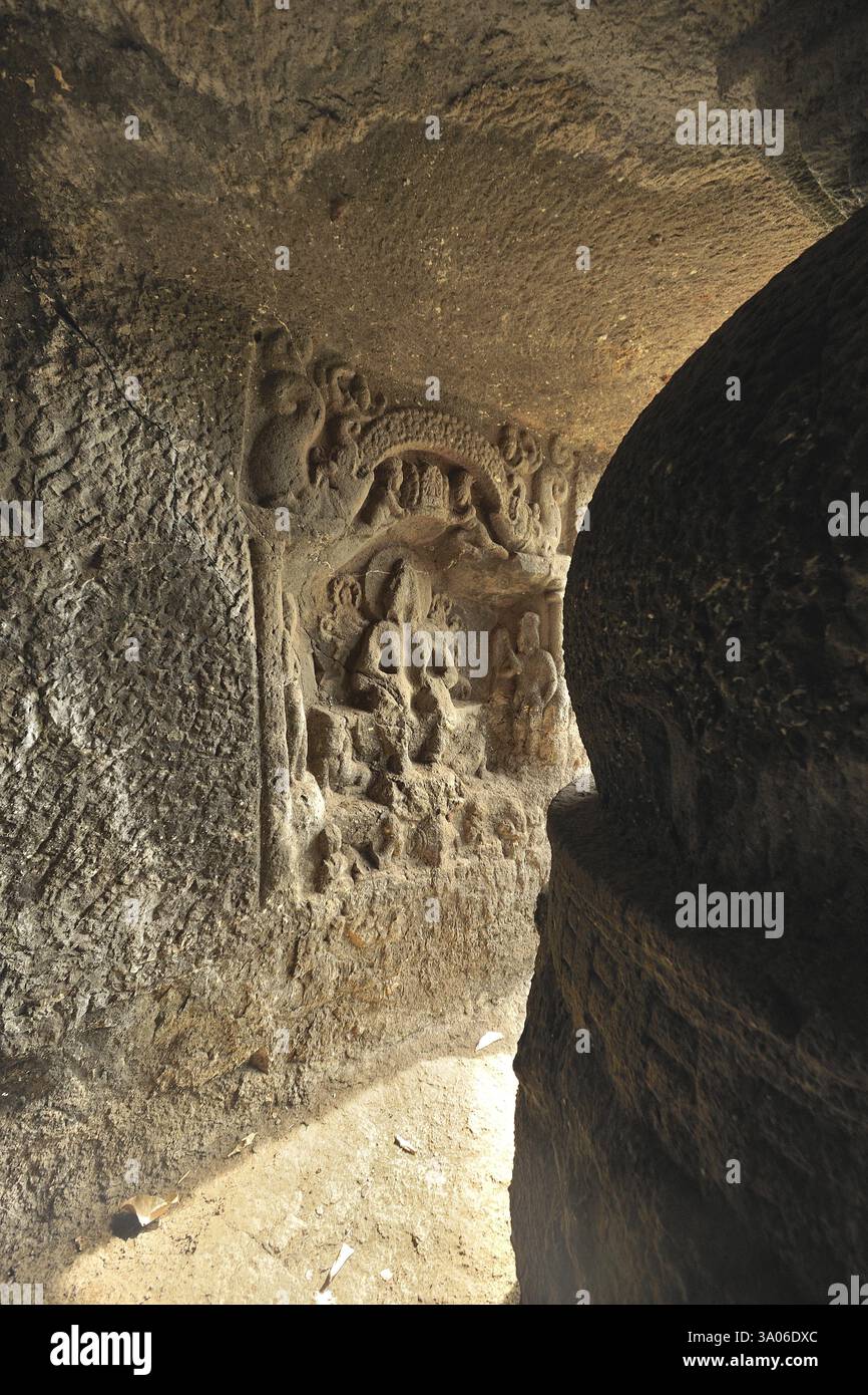 Broken statue in pale Buddhist cave, Mahad, Raigad Raigarh, Maharashtra ...