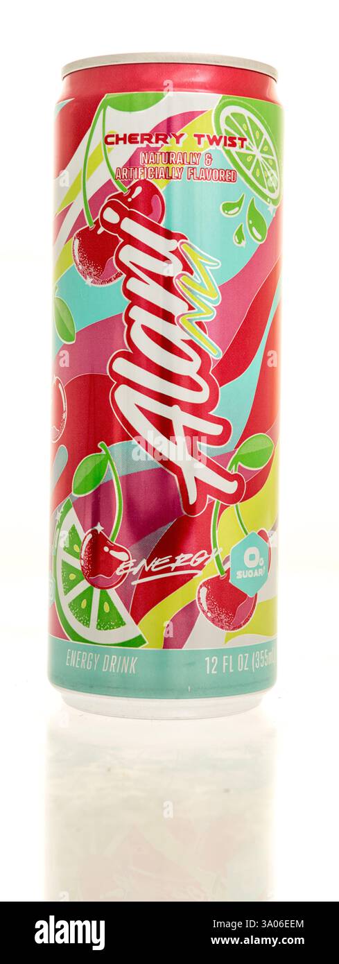 Winneconne, WI - 2 March 2025: A can of Alani nu cherry twist energy ...