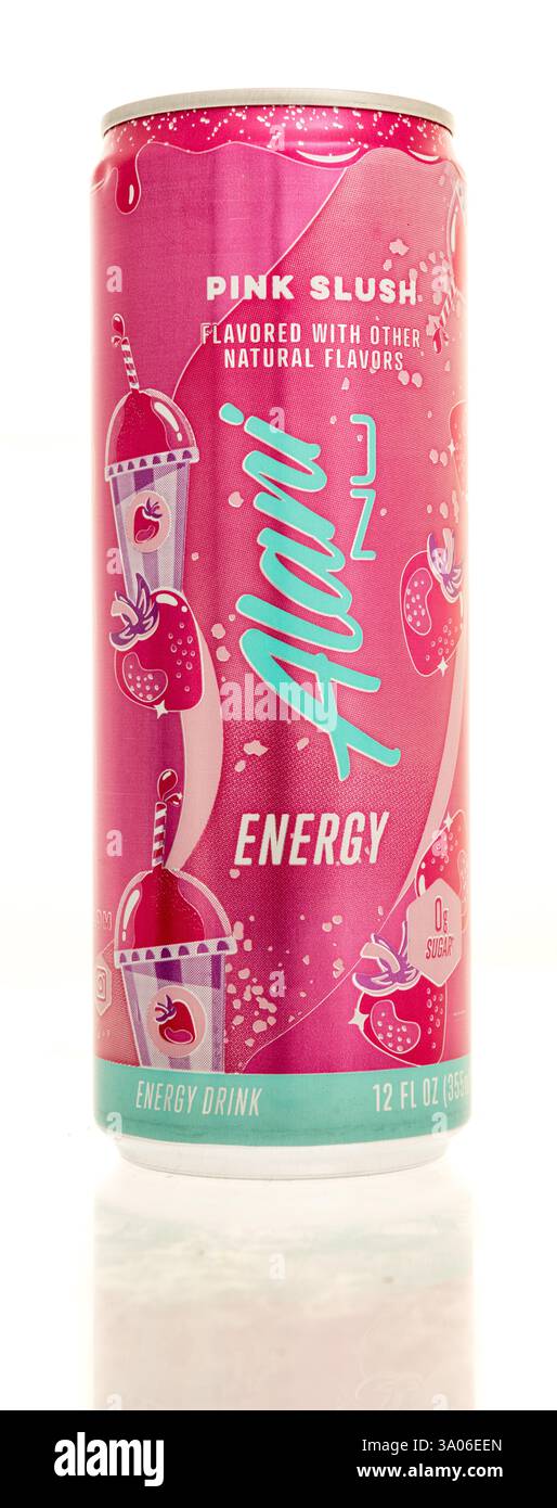 Winneconne, WI - 2 March 2025: A can of Alani nu pink slush energy ...