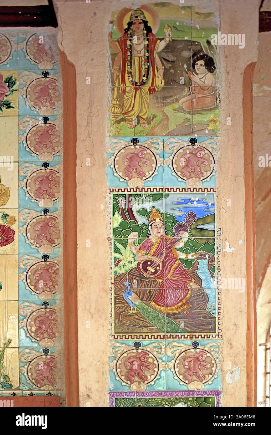 Painting on tiles, god goddess, Shiv Mandir built in 1950, taluka ...