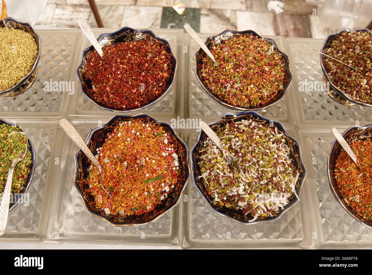 Different types Mukhwas kept designer bowls, eaten meal aid digestion ...