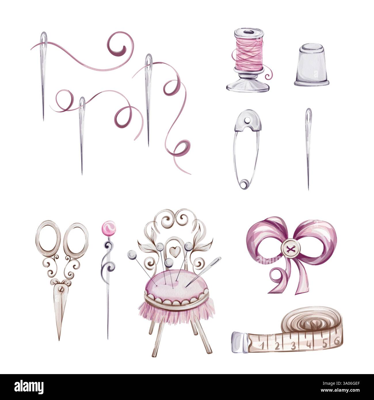 A collection of sewing tools and accessories, including scissors ...