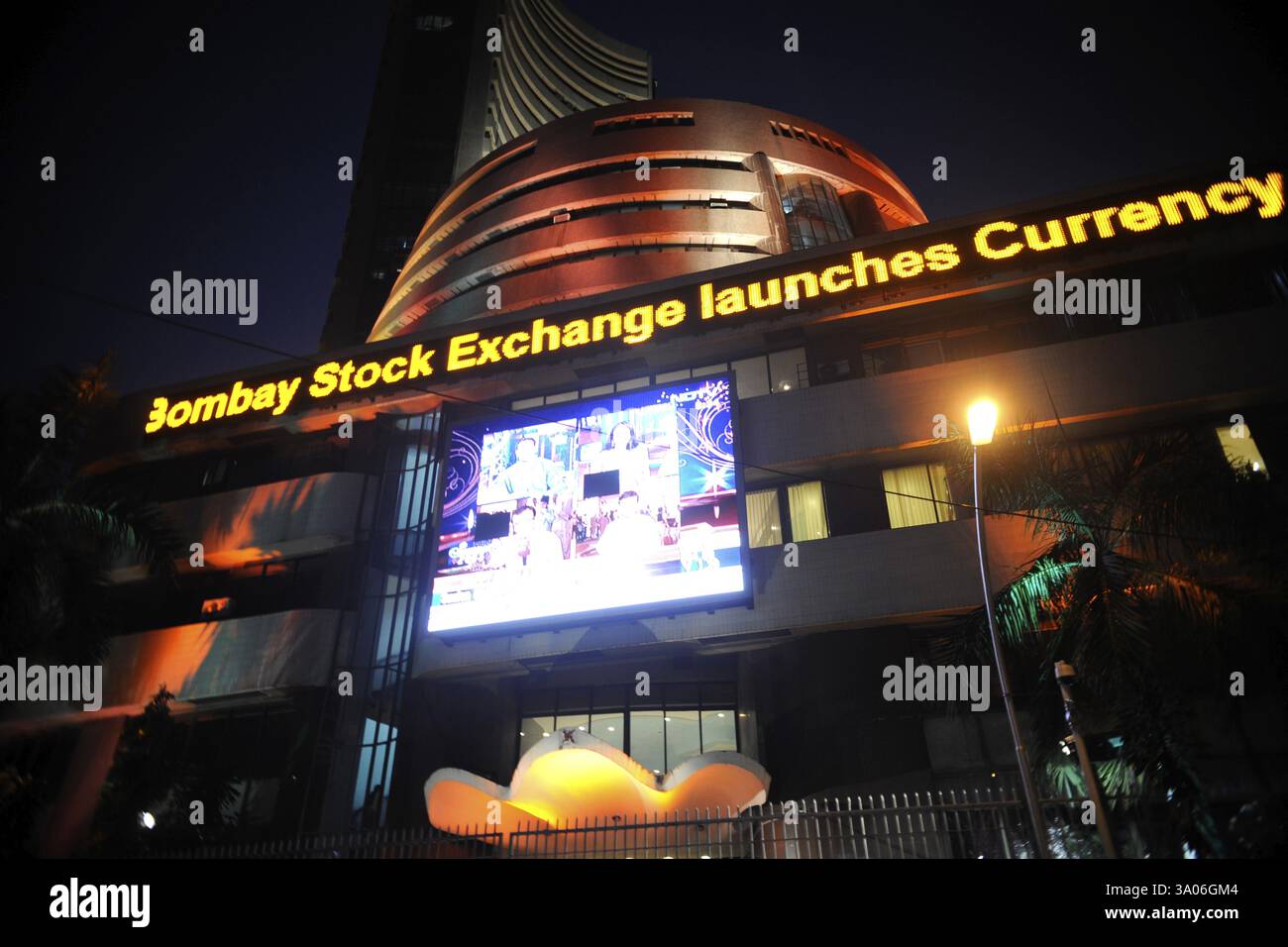 Bombay stock exchange bse launches currency showing on screen, Bombay Mumbai, Maharashtra, India ...