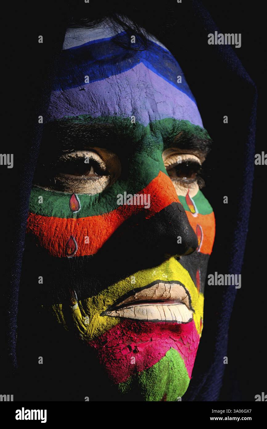 Painted face of man showing sad mood MR#769G Stock Photo - Alamy