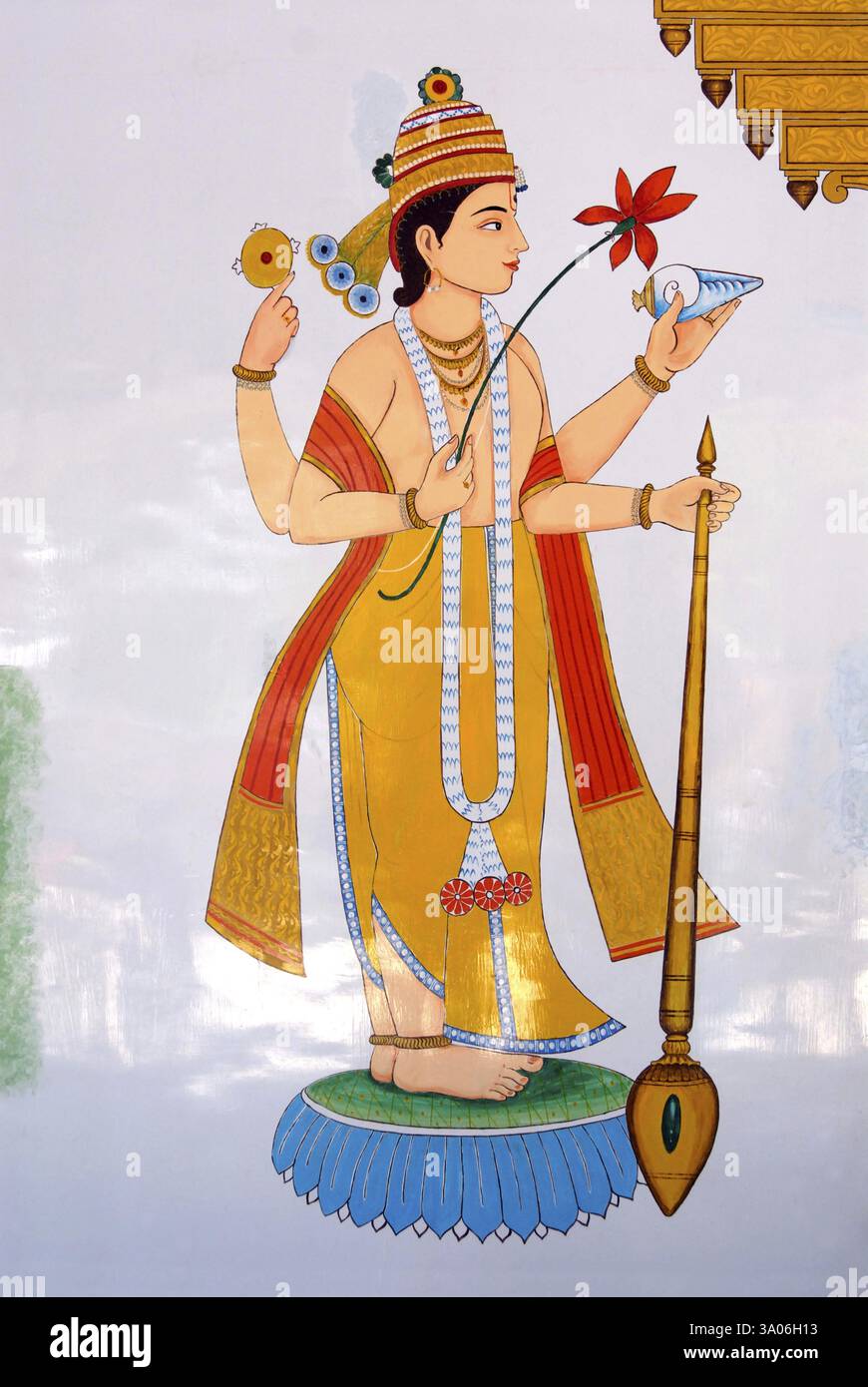 Painting of lord Vishnu on entrance wall of Shree Vishnu Narayan temple ...