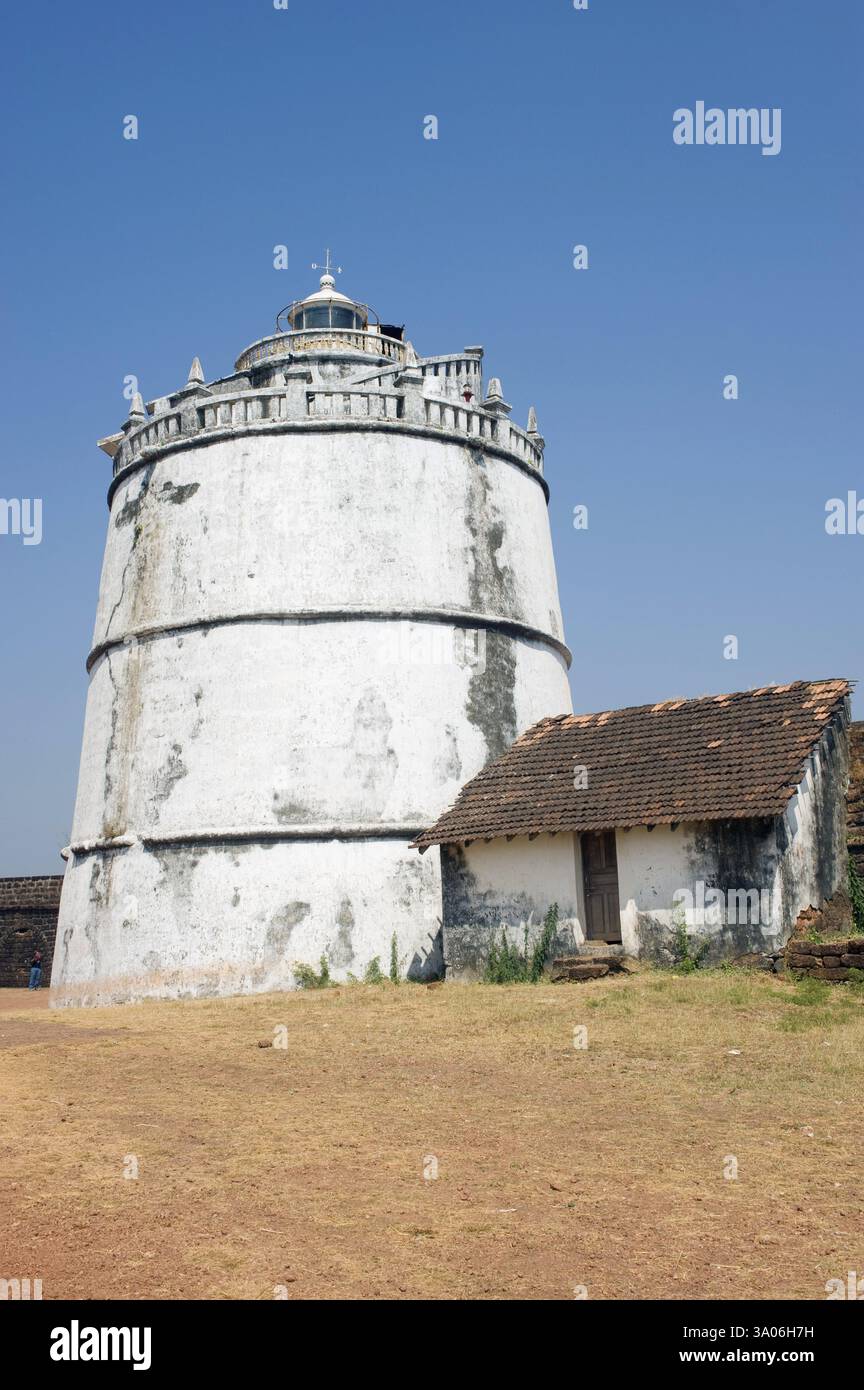 Light house and houses at upper fort aguada, Goa, India, Asia Stock ...