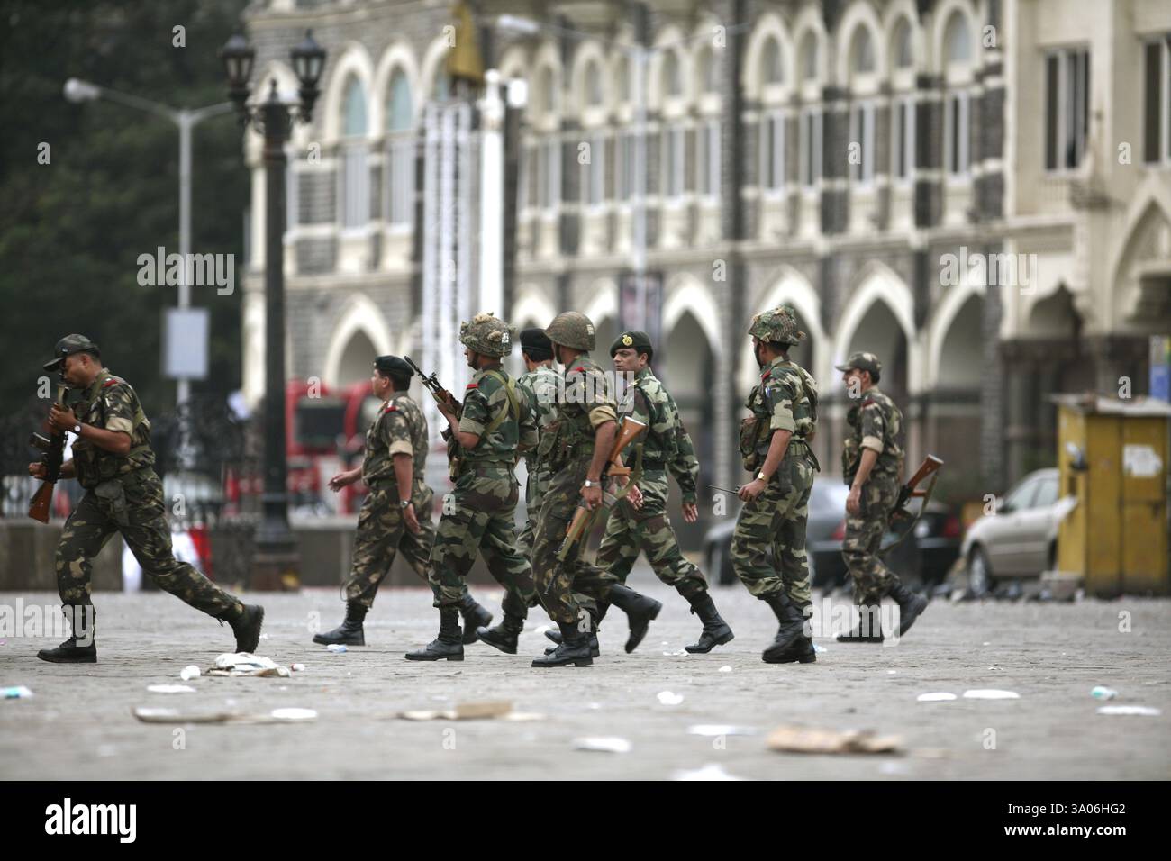 Personnel of Indian Army Force taking position gun battle continuing ...