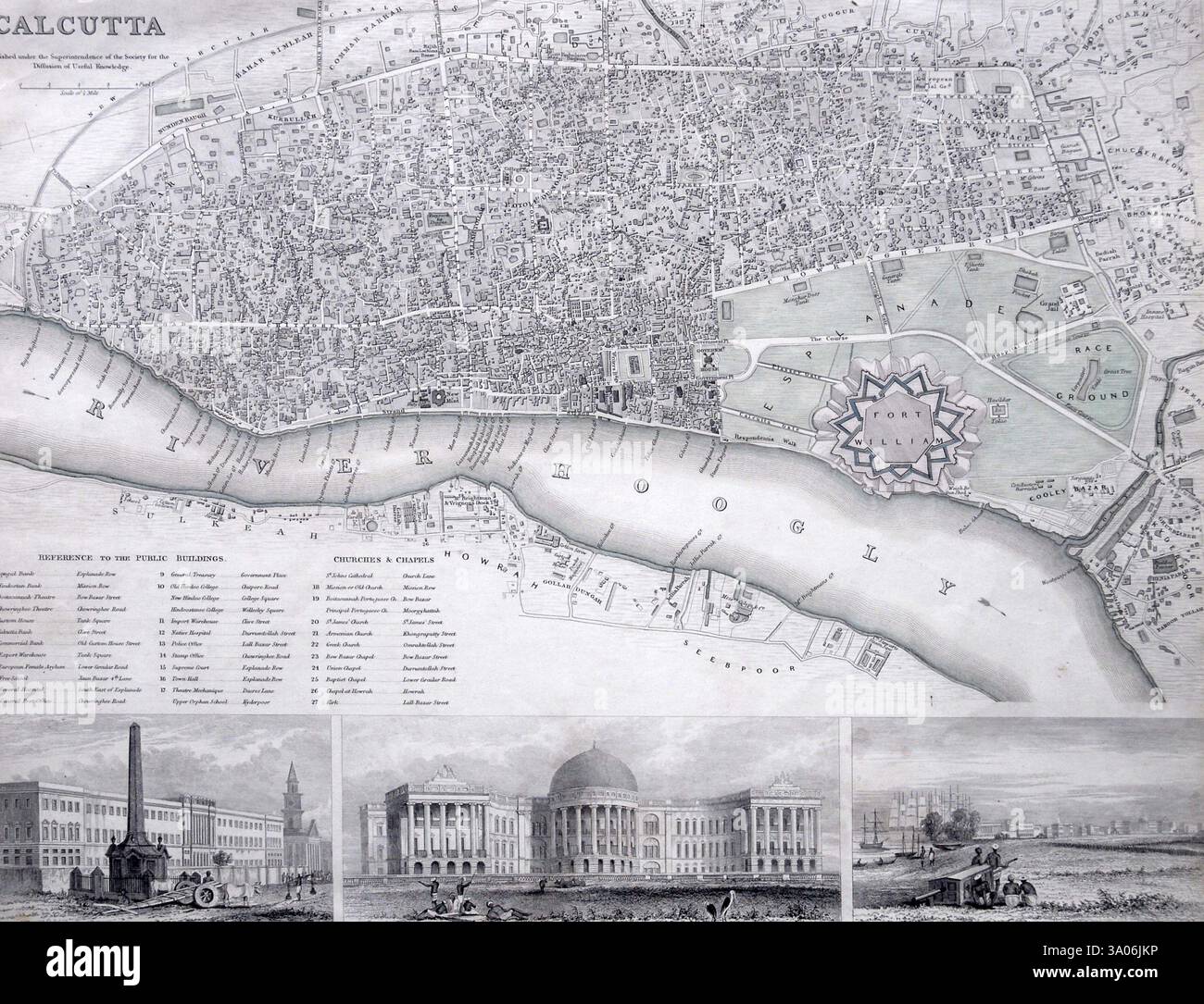 India map, map of Calcutta Kolkata showing public buildings and ...