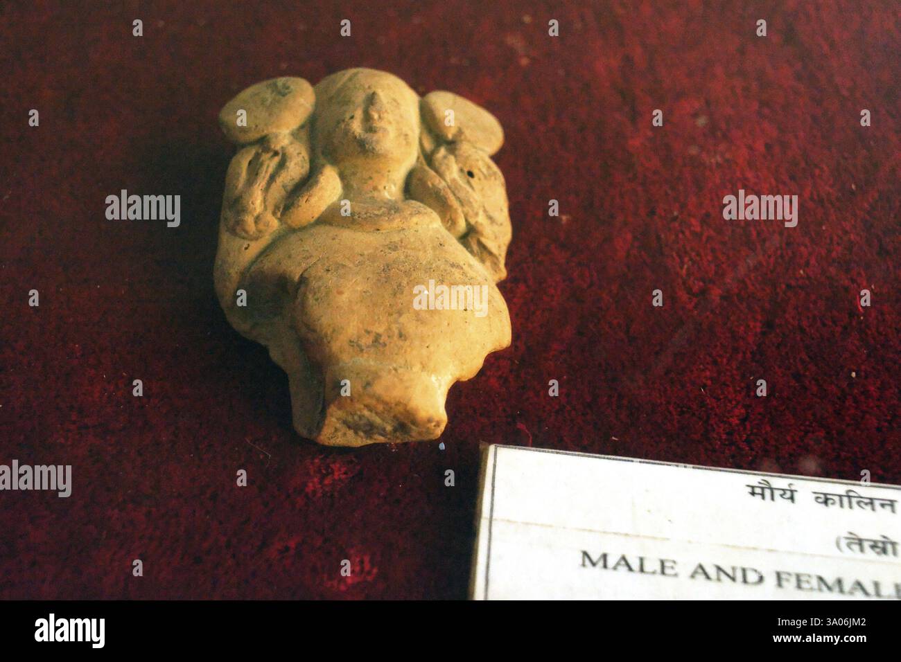 Excavated artifacts in museum, male & female figurines of Mauryan ...