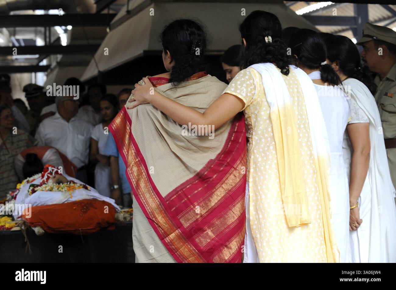 Wife Kavita and daughter Jui at funeral of Anti Terrorism Squad Chief Hemant Karkare killed by ...