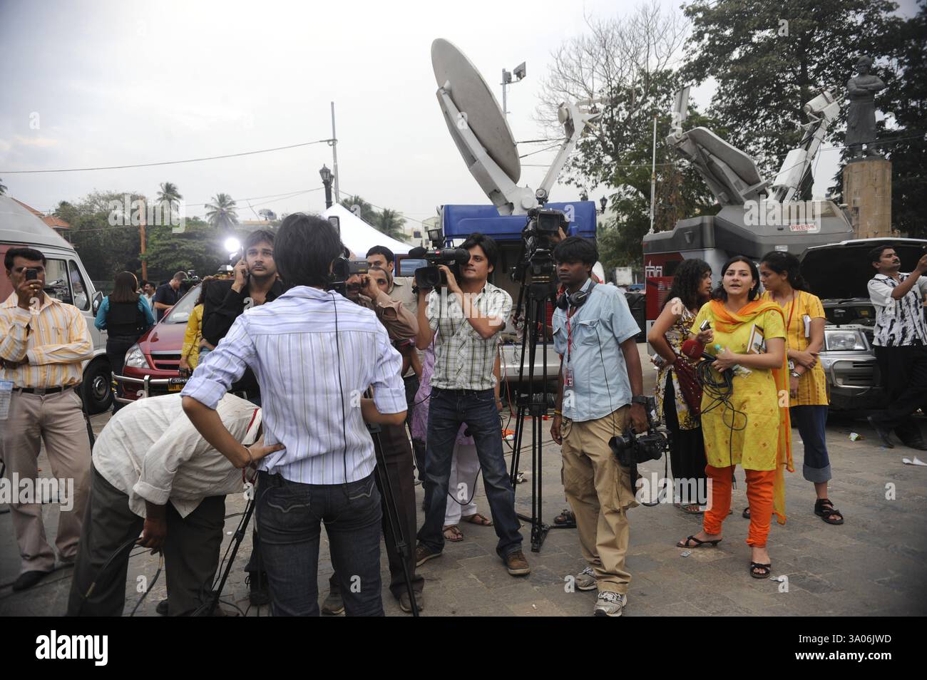 Media outside Taj Mahal Hotel after terrorist attack in Bombay Mumbai ...