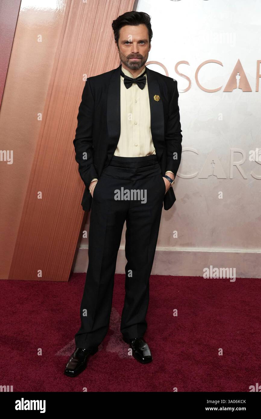 Sebastian Stan arrives at the Oscars on Sunday, March 2, 2025, at the ...