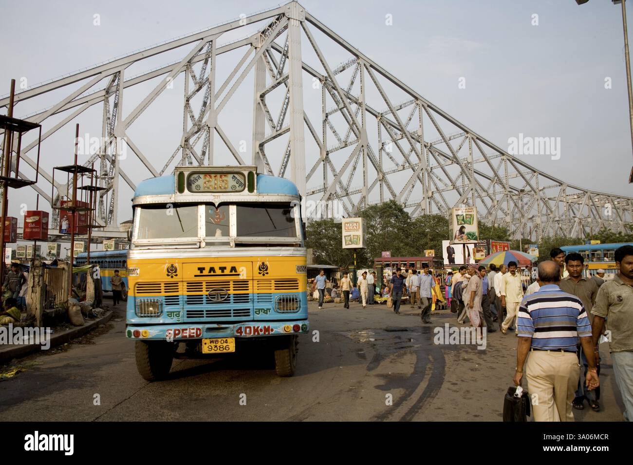 Street Scene, View of Howrah Bridge now Rabindra Setu from bank of ...