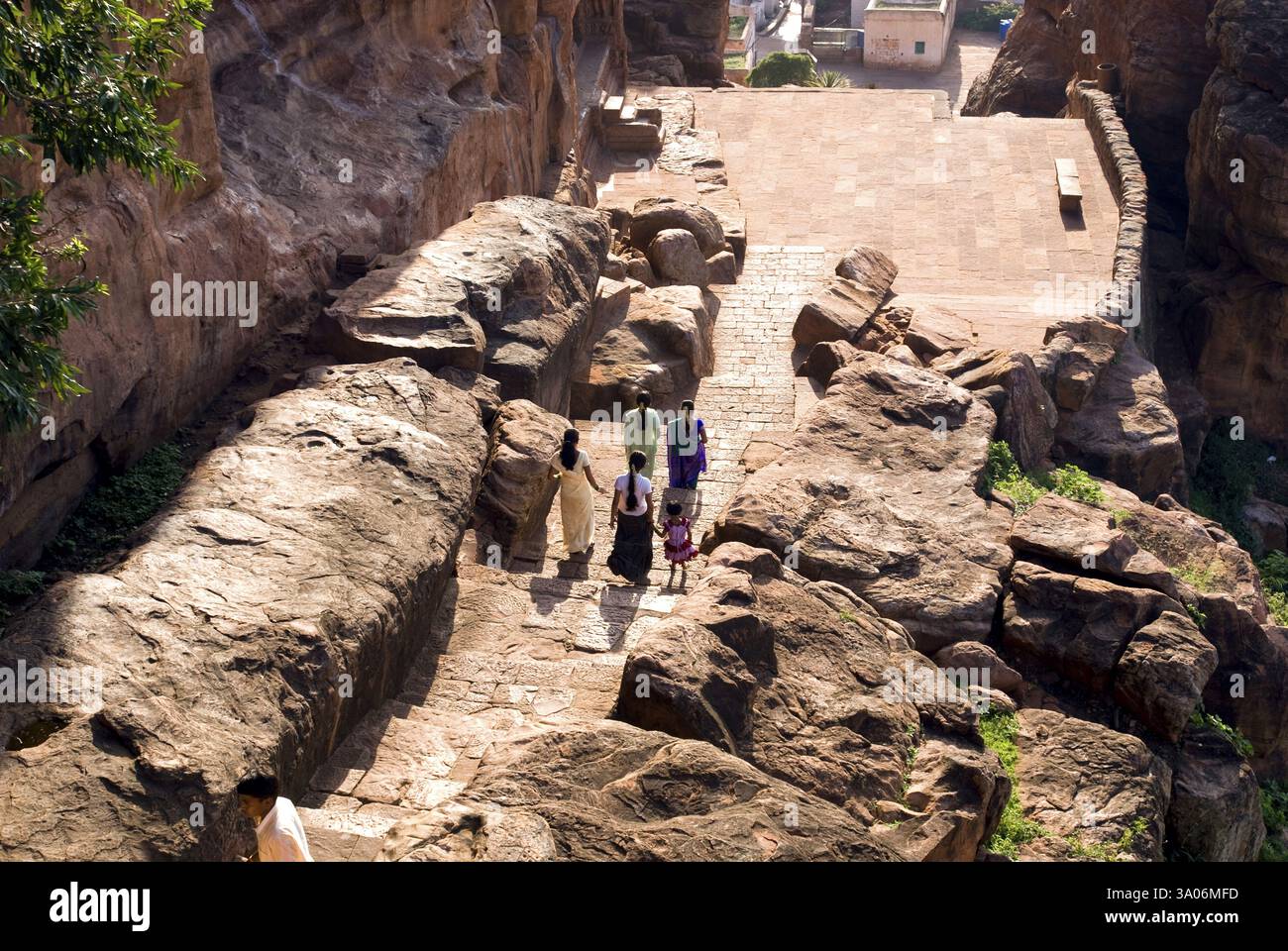 View of the descent Badami cave temples looking west to the town below ...