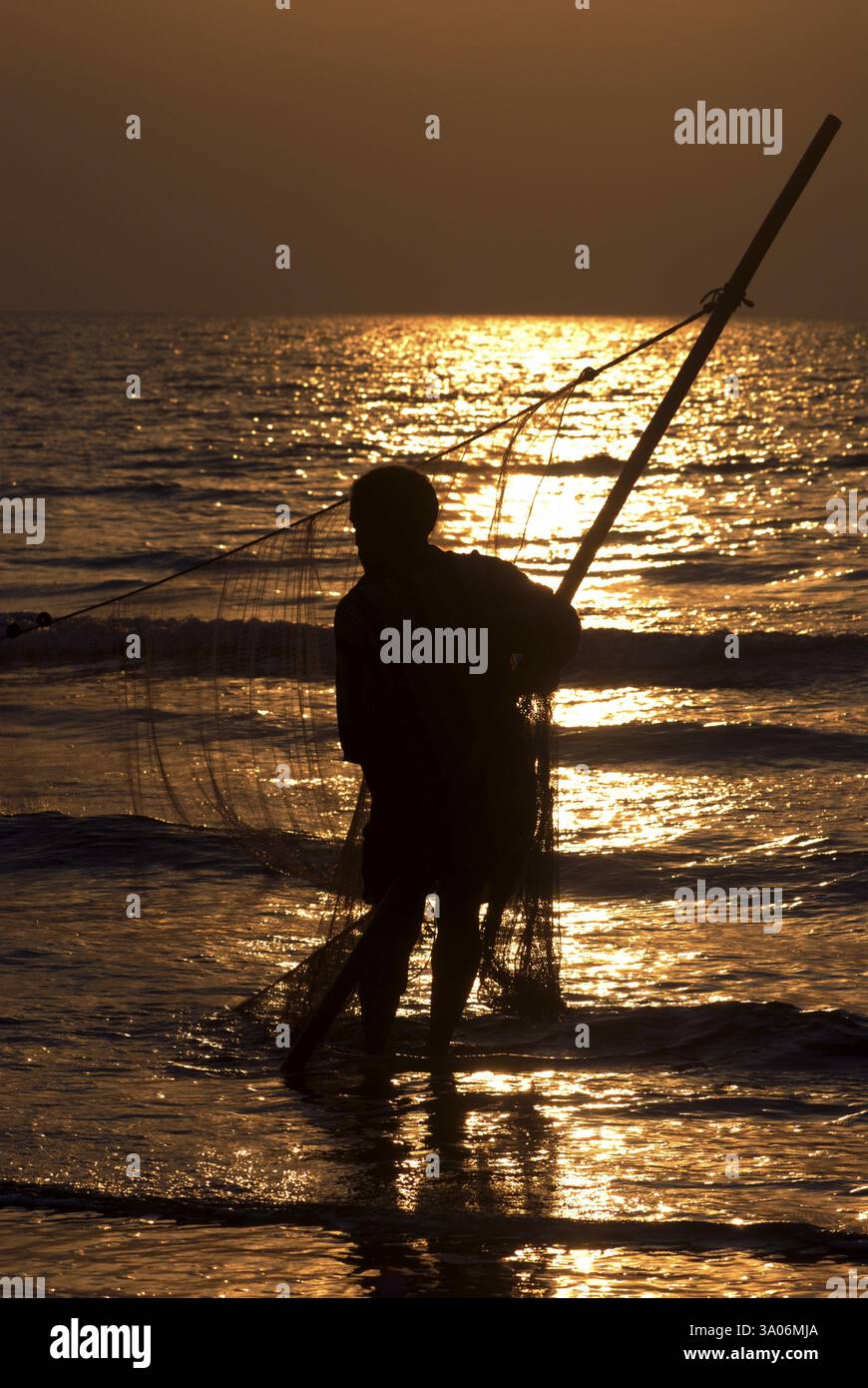 Fisherman pulling fishing net in sunset, Arabian sea at Kalamb beach ...