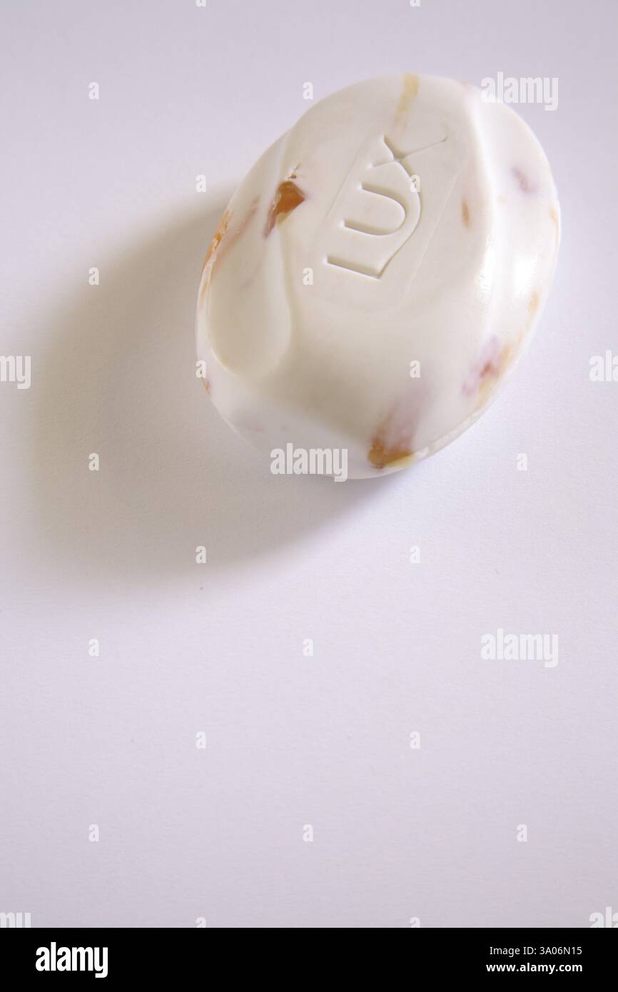 Toilet soap lux for velvety and soft skin on white background Stock ...