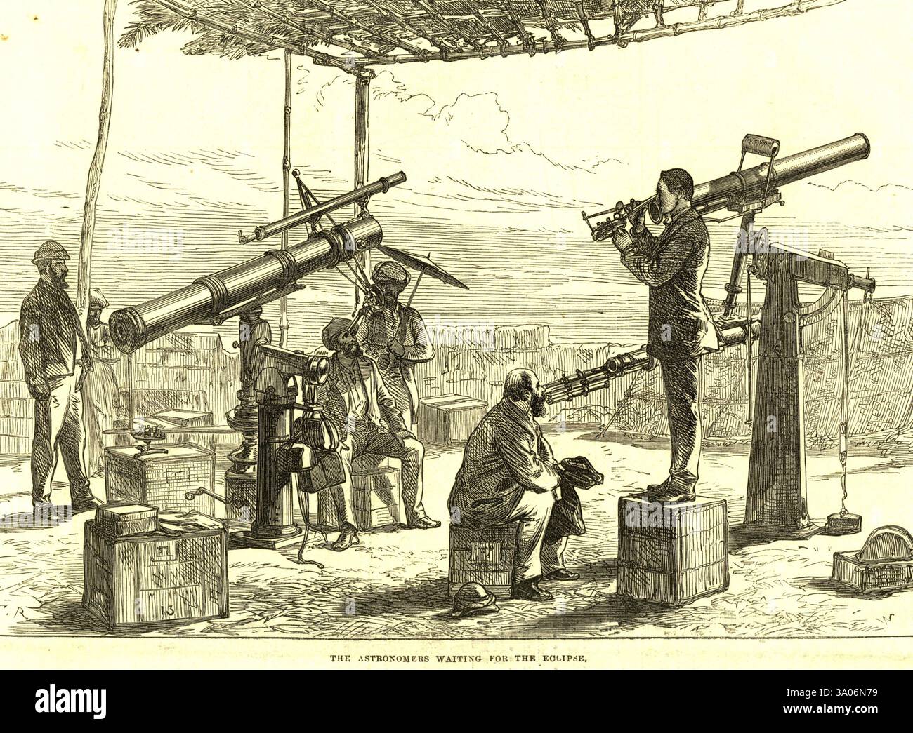 The eclipse expedition, the astronomers waiting for the eclipse, India ...