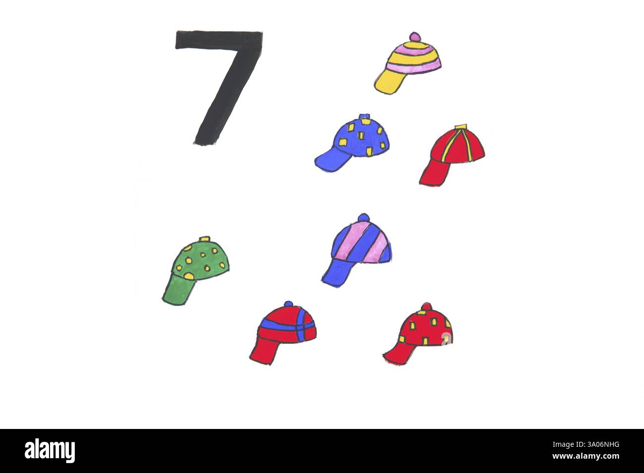 Watercolour painting numeral seven with caps Stock Photo - Alamy